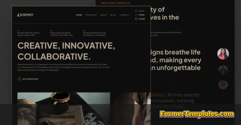 Kirimo – Creative Portfolio Website – Framer Templates & Components