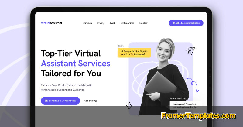 Virtual Assistant — Business Template – Framer Templates & Components